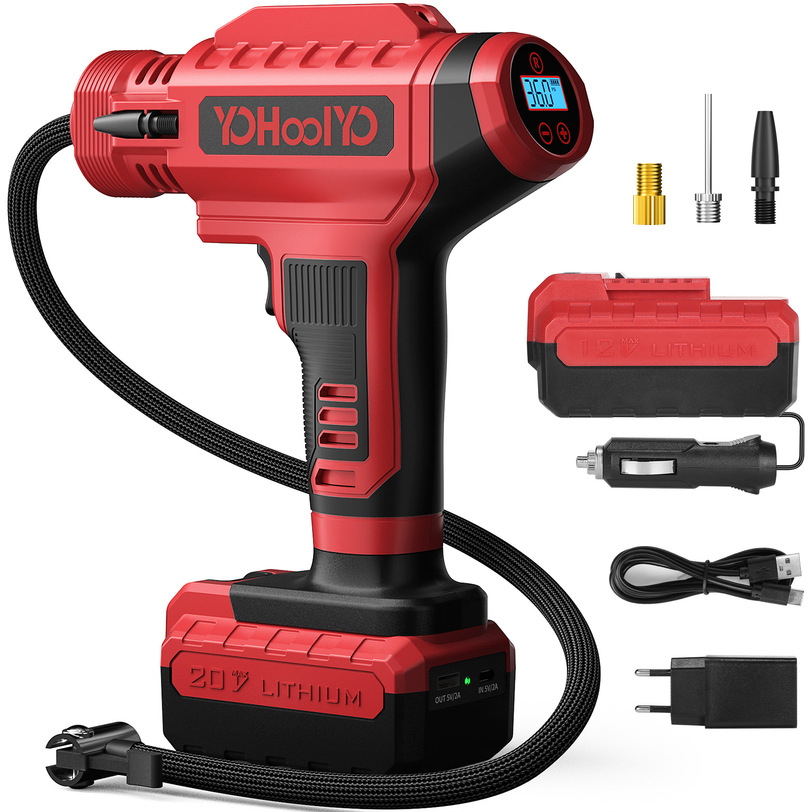 YOHOOLYO Compressore Aria Portatile per Pneumatici 150PSI Manometro ...